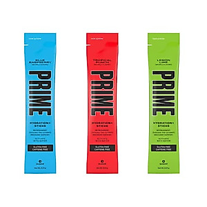 Prime Hydration Drink Mix Variety pack - Blueberry, Lemon Lime, Tropical Punch - Packaging By Obanic (18 On The Go Sticks)