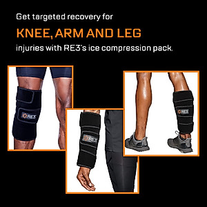 RE3 Ice Compression Pack for Knee, Arm & Leg - Powerful & Effective Cold Compression Cryotherapy Wrap for Chronic Pain, Knee Replacement, Tendinitis, Arthritis of the Knee, Sports Injury, Swelling, Ice Core Blankets - Black, One Size