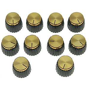 KAISH 10pcs Guitar AMP Amplifier Push on fit Knobs Black with Gold Aluminum Cap Top Fits 6mm diameter Pots Marshall Amplifiers