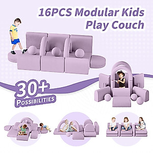 wanan Modular Kids Play Couch, 16PCS Kids Couch with Balls and Tunnel, Kids Couch for Playroom and Bedroom, Kids Modular Couch for Playing, Creativing, Modular Couch Kids (Blueberry)
