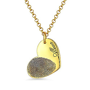 AILIN Custom Heart Fingerprint Necklace Sterling Silver 925 Personalized Father Baby Fingerprint Name Pendant Mother Day Memorial Jewelry Family Anniversary Birthday Gifts For Women Grandmother