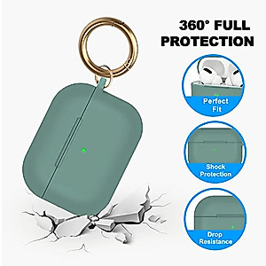 Woyinger Compatible with Airpods Pro Case,Soft Silicone Skin Case Cover Shock-Absorbing Protective Case with Keychain,Front LED Visible-Pine Green