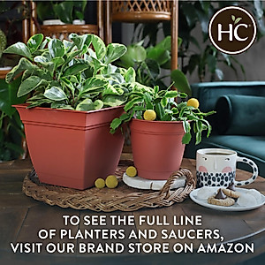 The HC Companies Eclipse Round Planter with Saucer - Outdoor & Indoor Plant Pot with Drainage Holes - Lightweight, UV-Resistant Plastic Pots for Plants, Flowers & Herbs (16" Teal, Pack of 1)