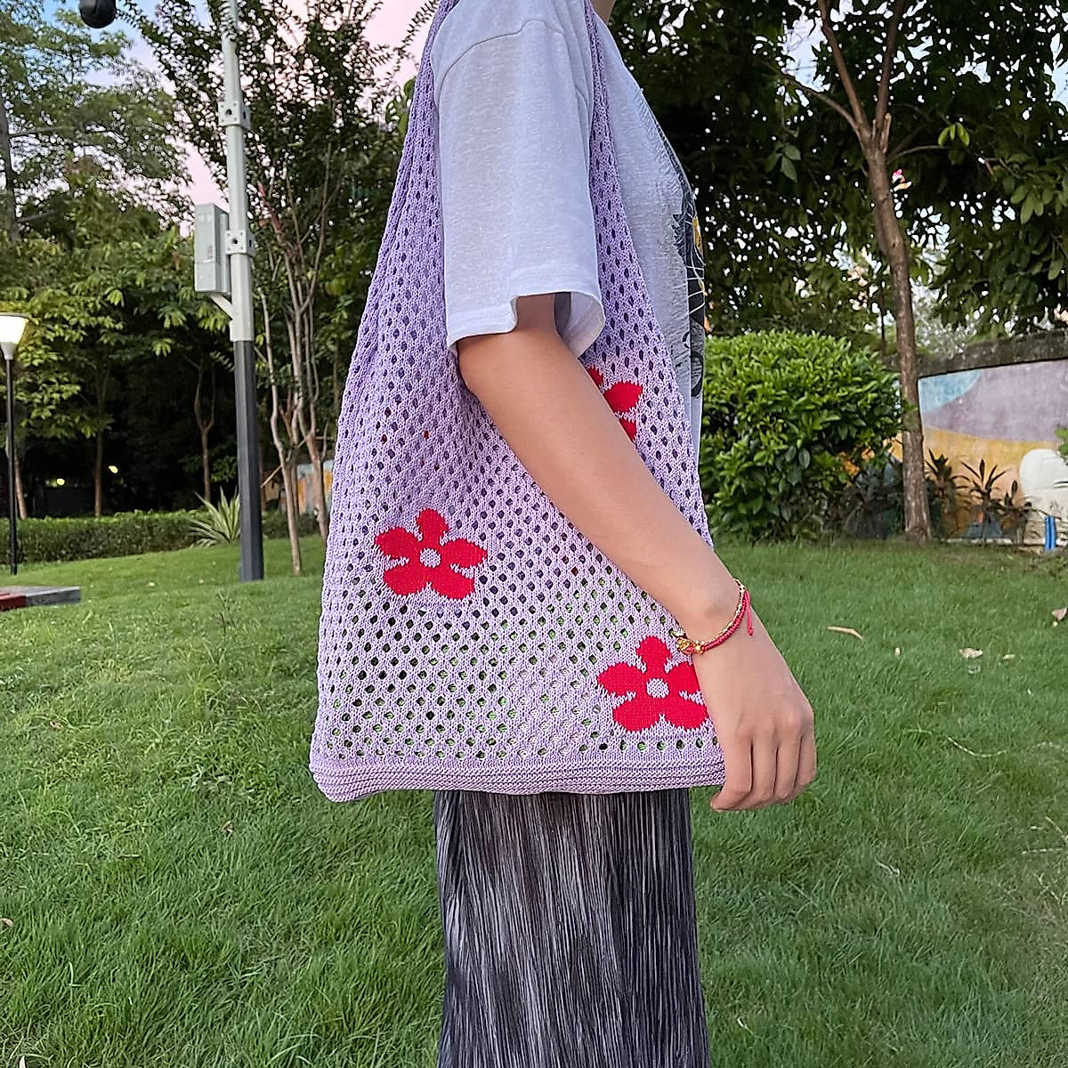 Women's Handbags Hobo Bags Knit Bags Mesh Tote Bags Hollow Shoulder Bags Shopping Bags(Blue)