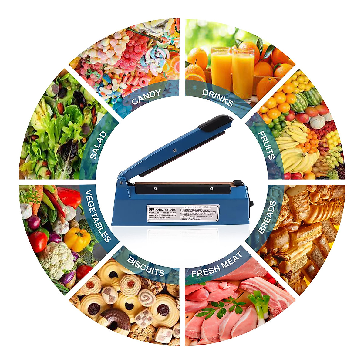 JIMBOH Impulse Sealer 8 Inch Manual Mini Bag Sealer Heavy Duty Heat Sealer Machine with Extra Replace Element Grip Manual Plastic Bags Sealer for Sealing Foods, PE & PP Bags