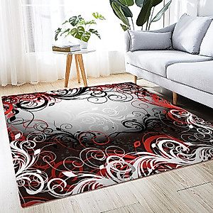 Area Rug 5'x4' Carpet for Bedroom Living Room Kids Nursery Room Home Decor Soft Rugs Mat Non Slip Black Red