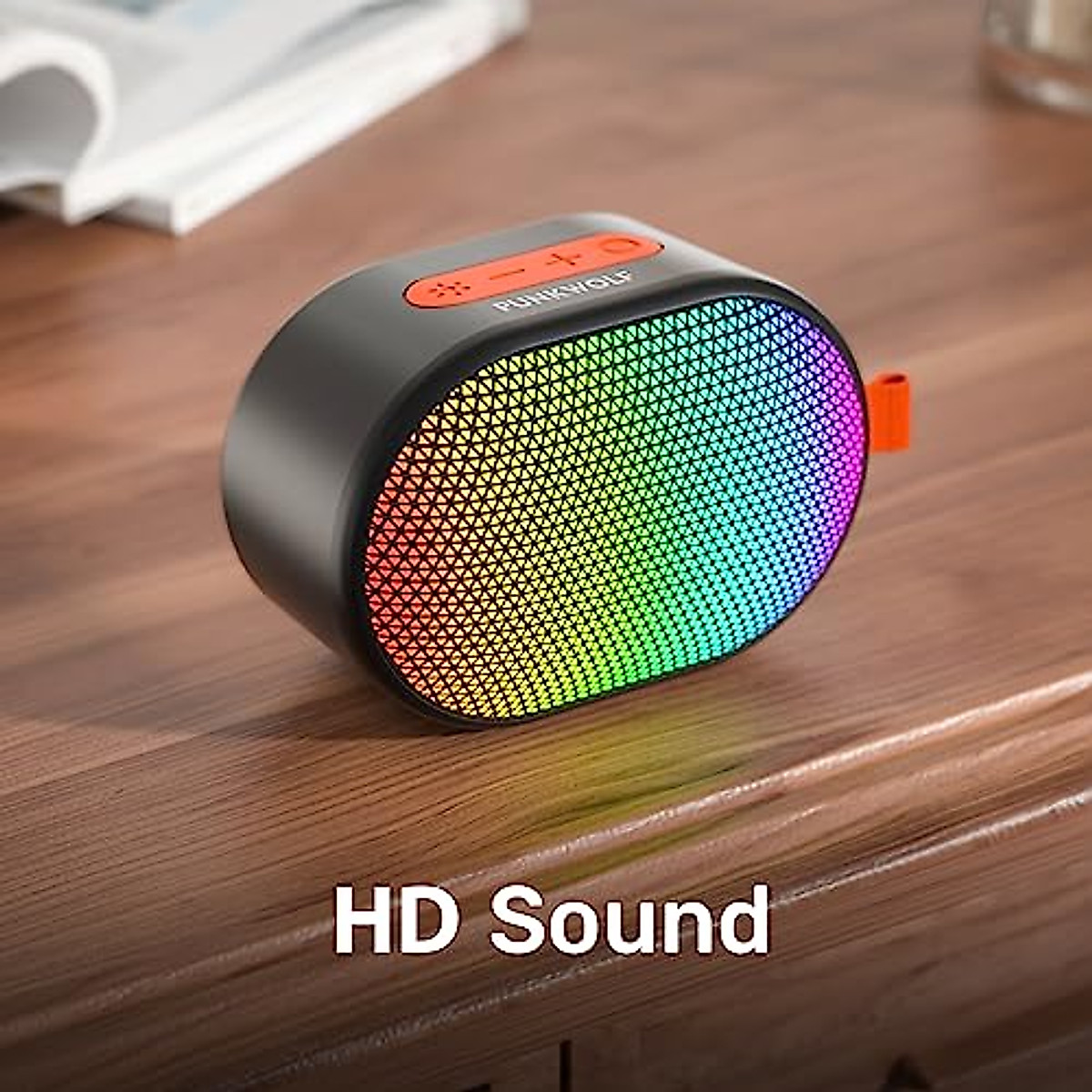 PUNKWOLF Bluetooth Speakers, Wireless Portable Speaker with RGB Lights, Compact Size, Dual Pairing, HD Sound, TWS, Waterproof, Suitable for Mobile Phones, Tablets and Laptops
