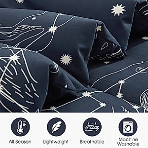 HYPREST Twin Comforter Set for Girls Boys,Constellation Soft Cute Twin Bed Comforter Sets, 2 Pieces Kids Teens Blue Lightweight Comforter Cooling Breathable (Oeko-Tex Certified)