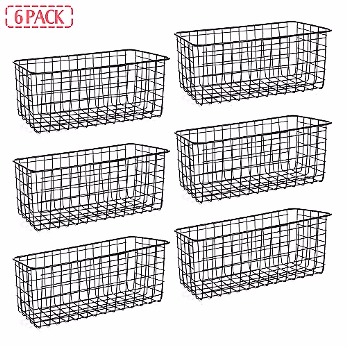 XINFULL 6 Pack Wire Storage Baskets Household Metal Wall-Mounted Containers Organizer Bins for Kitchen Bathroom Freezer Pantry Closet Laundry Room Cabinets Garage Shelf, Large