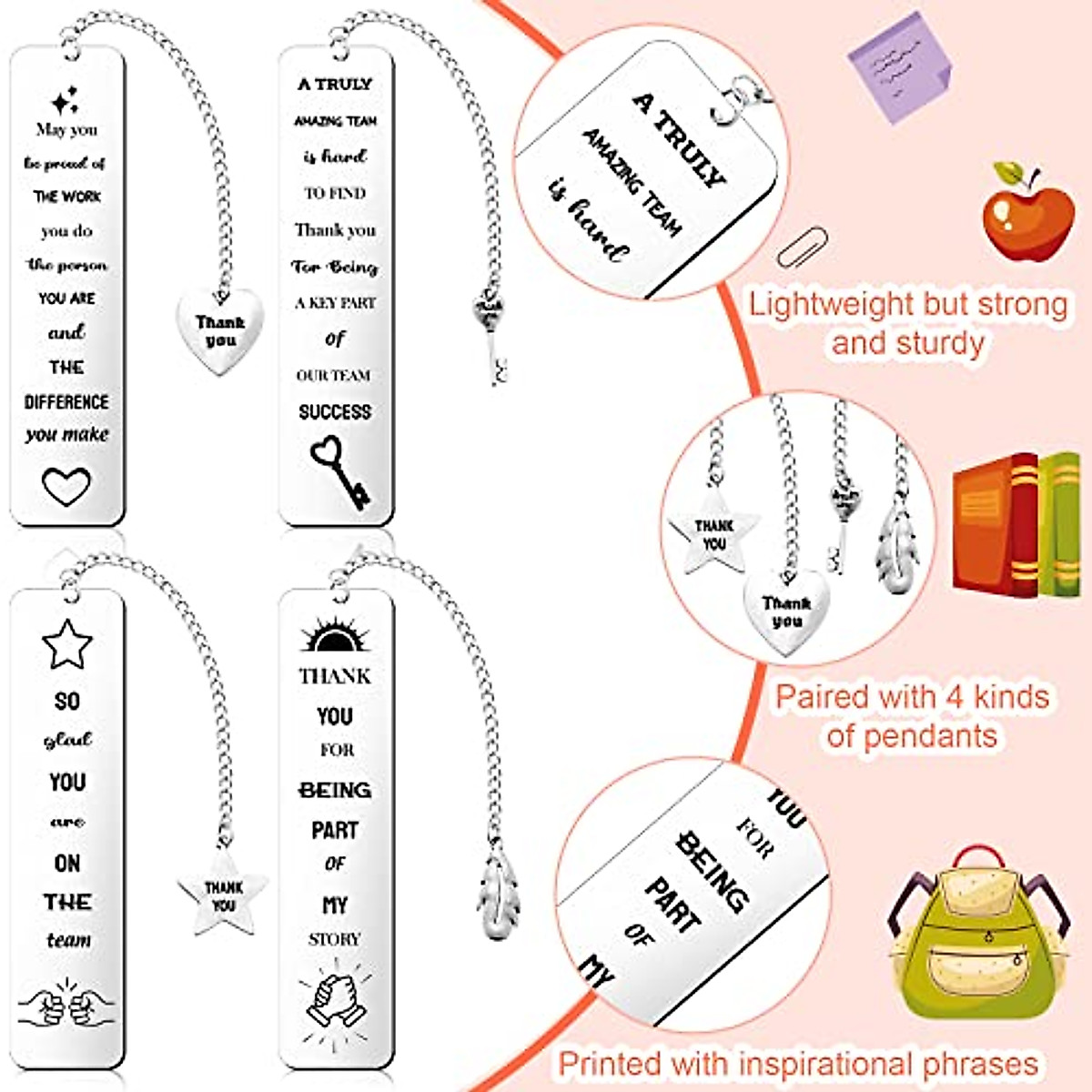 8 Sets Employee Appreciation Bookmark Coworker Thank You Book Markers for Women Colleague Stainless Steel Inspirational Bookmarks Bookworm Gifts for Leaving Retirement Farewell Office (Modern Style)