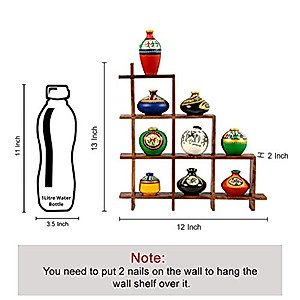 ExclusiveLane Warli Hand-Painted 9 Small Sized Terracotta Pots with Sheesham Wooden Frame | Wooden Wall Shelves with Mini Pots for Home Décor, Office, Bedroom, Living Room (Set of 9 Mini Pots)