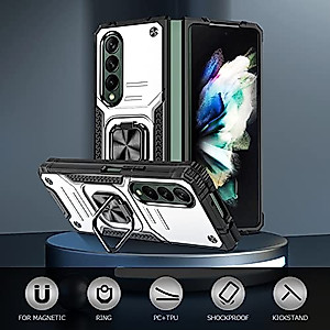 RLUYIDIKS for Samsung Galaxy Z Fold 4 Case,360°Rotate Ring Stand Magnetic Cover Case,Military Grade Protection Shockproof Phone Case,7.6inch for Samsung Galaxy Z Fold 4 5G,Silver RUS01-12