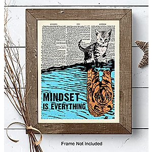 Mindset is Everything Wall Art - Entrepreneur Wall Art - Motivational Wall Decor - Cat Decor - Cat Gifts - Inspirational Posters - Motivational Gifts - Office Wall Decor - Sports Wall Decor