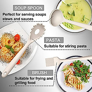 Silicone Kitchen Cooking Utensils Set, Umite Chef 22Pcs Heat Resistant Kitchen Utensils, Spatula, Spoon, Whisk, Dishwasher Safe Kitchen Utensil Gadgets Tools Set for Nonstick Cookware(Khaki)