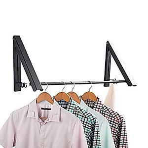 Laundry Drying Rack, Wall Mounted Retractable Clothes Hanger, Aluminium Home Storage Organization Space Savers for Home(2 Racks with Rod,Black)