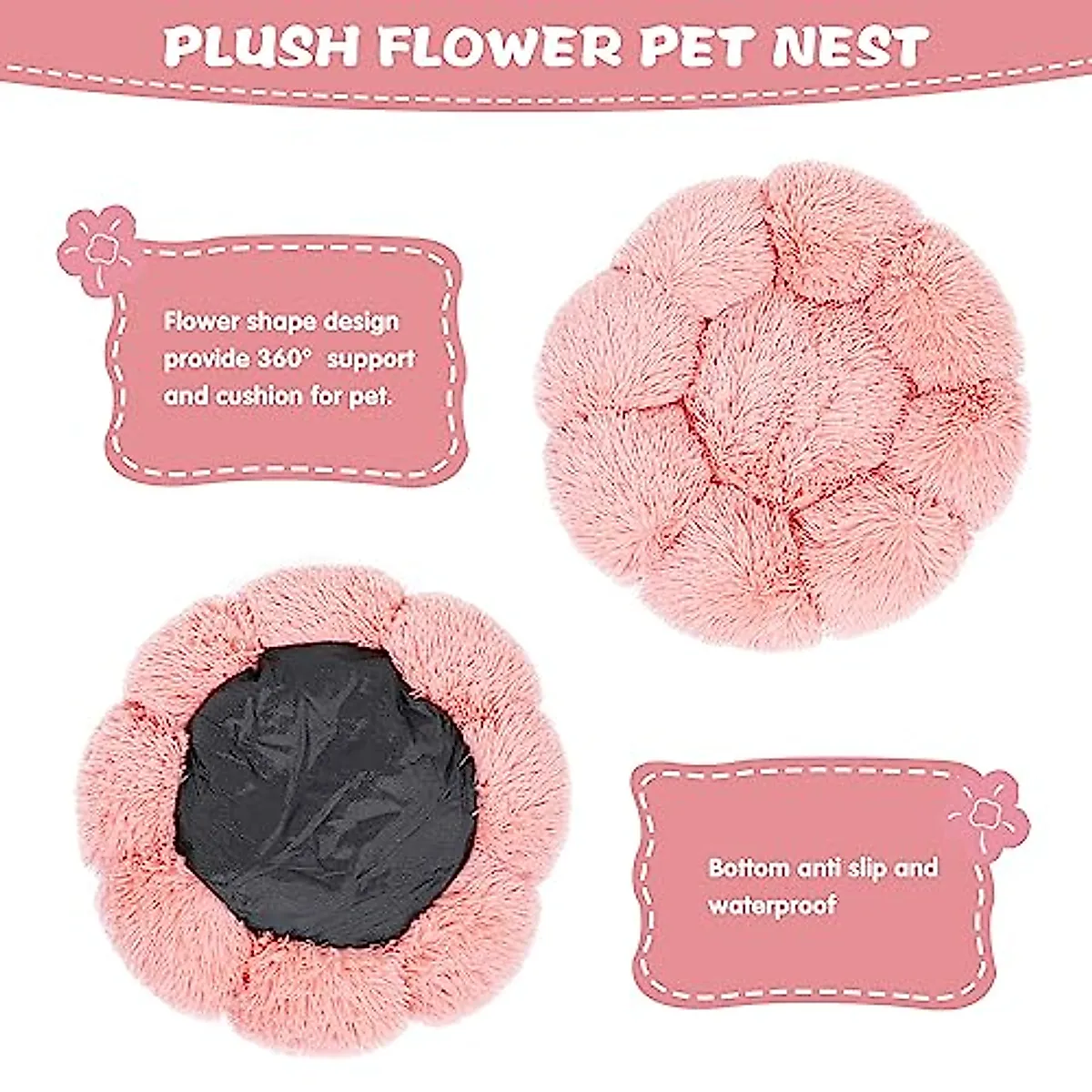 SENNAUX Cat Bed - Cute, Washable Pink Donut Bed for Indoor Cats and Small Dogs, Soft, Fluffy, Anti-Anxiety, Self-Warming, Blush Pink