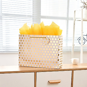 Bobobag 4 Pack 16.5" Extra Large Gift Bags with Tissue Paper for Mother's Day, Birthday Presents (gold polka dot)