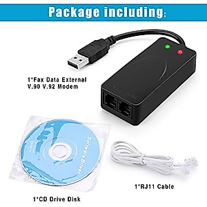USB 56K Voice Fax Data External V.90 V.92 Modem With Dual Ports, Compatible With Windows 98SE/2000/ME/XP/Vista/Win 7 and Support Auto-Dial, Tone and Pulse Dialing, Auto Answer, Auto Retrain (Black Color)