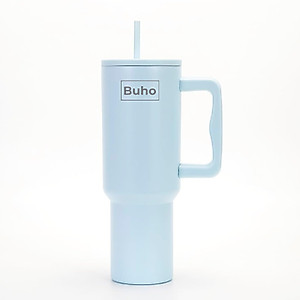 Buho Outdoor Tumbler, 40 oz, Double-Wall Insulated, Ergonomic Handle with Lid Straw (Light Blue)