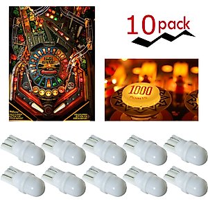 PA LED 10PCS #555 T10 w5w 2 SMD 2835 LED Wedge Pinball Machine Light Top View Bulb 6.3VDC (White)