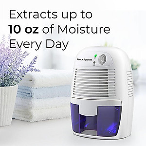 Pohl Schmitt Electric Dehumidifiers for Home, 2200 Cubic Feet (225 sq ft) Portable Compact 17 oz Capacity Mini Quiet Dehumidifier for Bedroom, Bathroom, RV, Laundry Room or Closet White