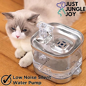 Wireless Rechargeable Cat Water Fountain Cat Drinking Fountain, Super Longer Battery Life, 304 Stainless Steel Basin, Automatic Infrared Sensing, Low Noise, 3 Way Filter System for Pets Indoors