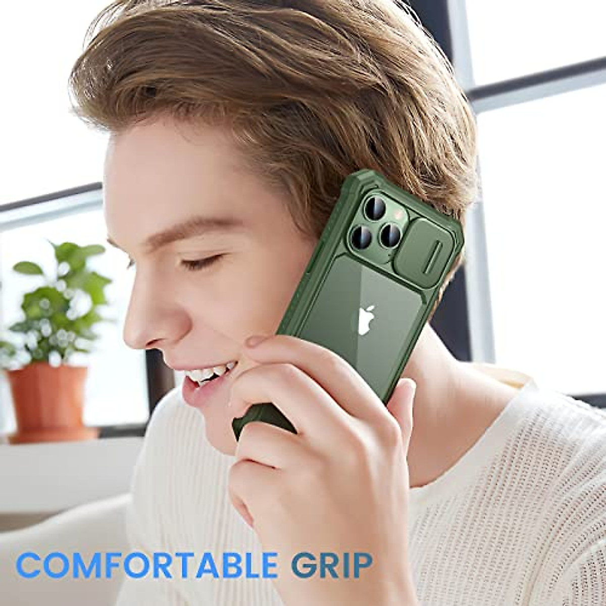 Ruky for iPhone 13 Pro Max Case with Camera Cover, iPhone 12 Pro Max Case Built-in Screen Protector, 12 Pro Max Full Body Case for iPhone 13 Pro Max & iPhone 12 Pro Max 6.7", Green
