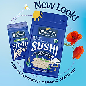 Lundberg Sushi Rice, Sticky White Japanese-Style Short Grains, Regenerative Organic Certified, 32 Oz