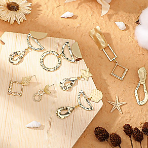 80 Pieces Gold Plated Earring Posts Earring Studs with Loop Hole Heart Star Shaped Earring Studs for Jewelry Earring Making, Assorted Shapes