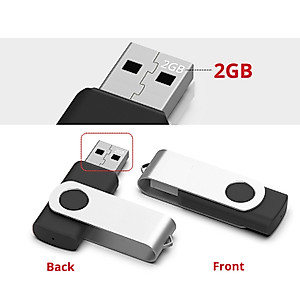 MOSDART No Logo USB2.0 2GB Flash Drive, Swivel Design with LED Indicator, Keychain Loop, FAT32 Memory Stick for Data Storage, Black(Pack of 10)