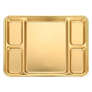 Hemoton Divided Compartment Tray Stainless Steel Divided Plate 5 Compartments Metal Lunch Tray for Home Office School Work Golden