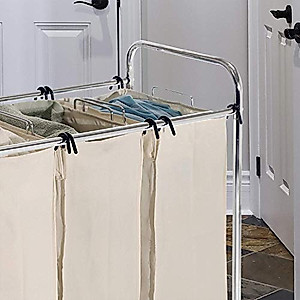 Seville Classics Laundry Hamper Sorter Cart Mobile Premium 3-Bag Heavy-Duty, Chrome