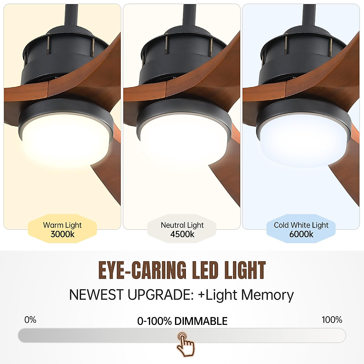 60 inch Wood Ceiling Fan with Light, Outdoor Ceiling Fans for Covered Patios, Walnut Ceiling Fan, Remote Control, Large Ceiling Fan for Porch/Garage/Farmhouse