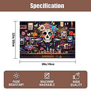 Day of The Dead Halloween Placemats Mexican Style Table Mats Colorful Flower Skull Table Placemat Dinner Mats for Dia De Los Muertos Halloween Home Kitchen Supplies, 4Pc