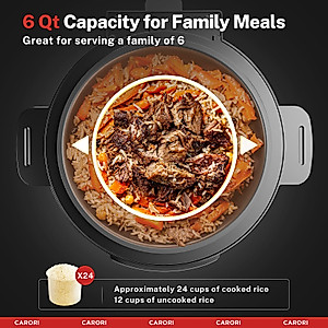 CARORI 9-in-1 Electric Pressure Cooker 6 Qt, Programmable Multi-Function Cooker with Safer Venting Design, Rice Cooker, Slow Cooker, Steamer, Sauté, Warmer & Sterilizer, 1000W, Stainless Steel