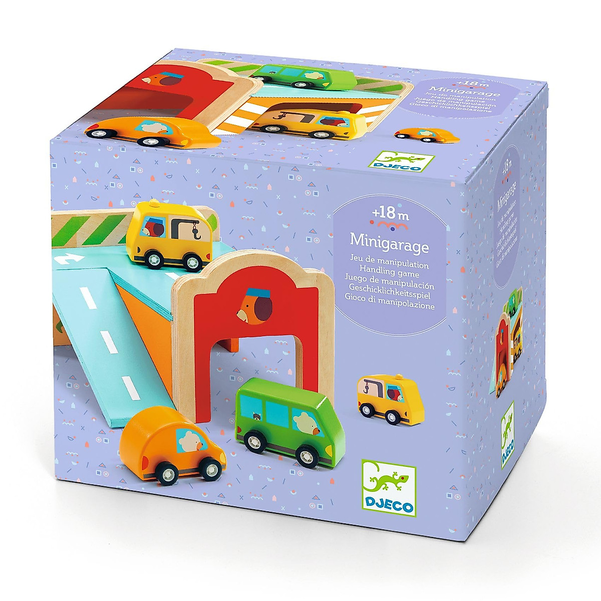 DJECO Early Learning Mini Garage - Cute Vehicle Toys for Toddlers - Fun & Creative Activity for Family & Friends - Wooden Automobile Set for Children 18+ Months Girls & Boys