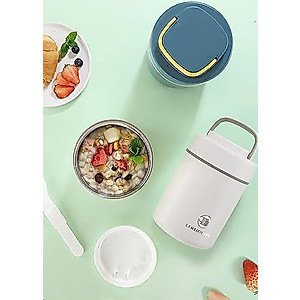 VEMJO 17 Oz Thermos for Hot Food Soup Thermos Insulated Food Jars Vacuum-Insulated Food Jar Stainless Steel Hot Food lunch Container with Folding Spoon Leak Proof (Blue)