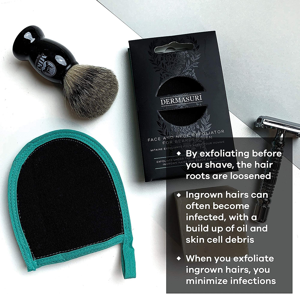 Dermasuri Beard Scrub and Body Polish Mitt for Deep Exfoliation​ - Part of a Skincare Kit for Bearded Men - Cleanse Skin Debris & Brush Away Ingrown Beard Hair - Shaving & Grooming Accessories for Men