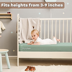 Yoofoss Muslin Crib Sheets for Boys Girls 100% Cotton Fitted Baby Crib Sheet 2 Pack Soft and Breathable for Standard Crib Mattress & Toddler Mattress 52"x28" Apricot&Green