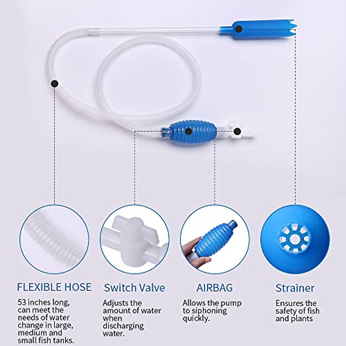 Firesteed Fish Tank Water Change Cleaning kit Tool, A Hand Syphon Pump to Drain Cleaning Kit Tools Algae Scrapers Set 5 in 1