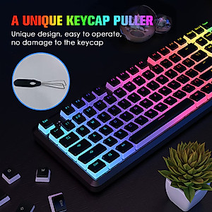 MANBASNAKE Pudding Keycaps Double Shot PBT Keycap Set with Translucent Layer,for 104 87 61 Keys RGB Backlit Mechanical Keyboards,OEM Profile,US Layout-Black