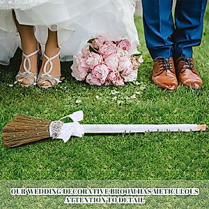 Yungyan Wedding Brooms DIY Bride Bridegroom Jump Broom 11.81 x 28.74 Inch Whisk Wedding Brooms Jumping Brooms with White Ribbons Artificial Pearl for African American Wedding Ceremony Crafts