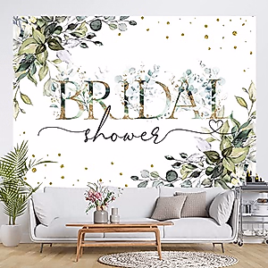 Ticuenicoa 7×5ft Bridal Shower Backdrop Green Leaves Golden Dots White Photography Background Decoration Miss to Mrs Wedding Bride to Be Engagement Photo Booth Props