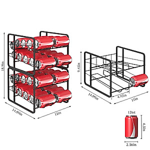 CASAVIDA 2-Tier Fridge Soda Can Organizer, Stackable Beverage Can Rack Dispenser Rolling Food Can Organizer Holder for Pantry Refrigerator Cabinet, Black