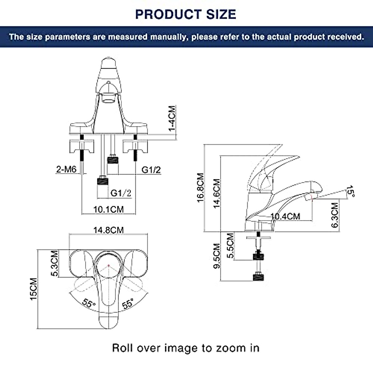 PHICHI Single Handle 4 inch Centerset Chrome Bathroom Faucet, Low Arc Basin Mixer Tap Vanity Faucets for Sink 3 Hole, with Hot & Cold Water Supply Lines