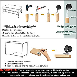 2 inch Caster Wheels (casters Set of 4) 5/16 inch Valve stem and Rotating top Plate Installation Options,Heavy Duty casters Total Load Capacity 1000LBS, Replaceable Wheels for Furniture(Black)