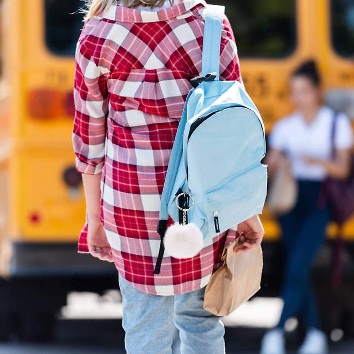 Cityelf Cute Faux Rabbit Fur Ball Pom Pom Keychain Car Key Ring Handbag Tote Bag Pendant Purse Charm (white)