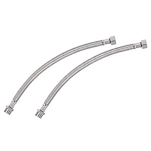 uxcell 12 Inch Long Faucet Supply Line Connector, 2pcs G3/8 Female Compression Thread x G3/8 Male Connector Straight Thread 304 Stainless Steel Water Supply Hose Line