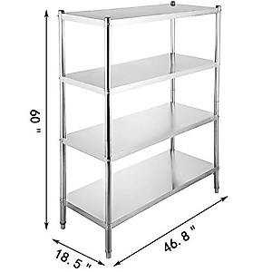 Happybuy Stainless Steel Shelving 47x18.5x60 Inch 4 Tier Stainless Steel Shelving Unit Shelving Units and Storage Heavy Duty Shelf for Kitchen Commercial Office Garage Storage 330lb Per Shelf