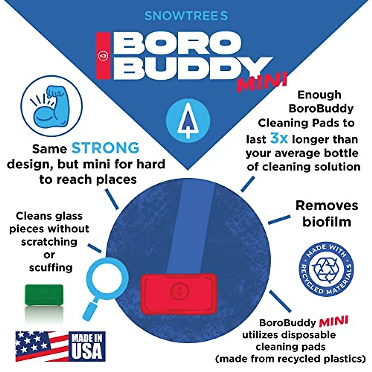 SNOWTREE - BoroBuddy Mini Magnetic Glass Cleaner for Glass Pieces, Bottles, Vases & More - Smaller Design for Tighter Spaces & Smaller Glass Pieces - Easy to Use Double Sided Glass Cleaner (Green)